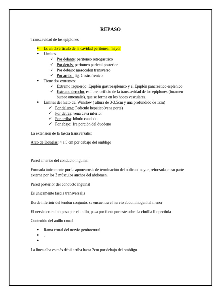 REPASO | PDF | Abdomen | Anatomía humana