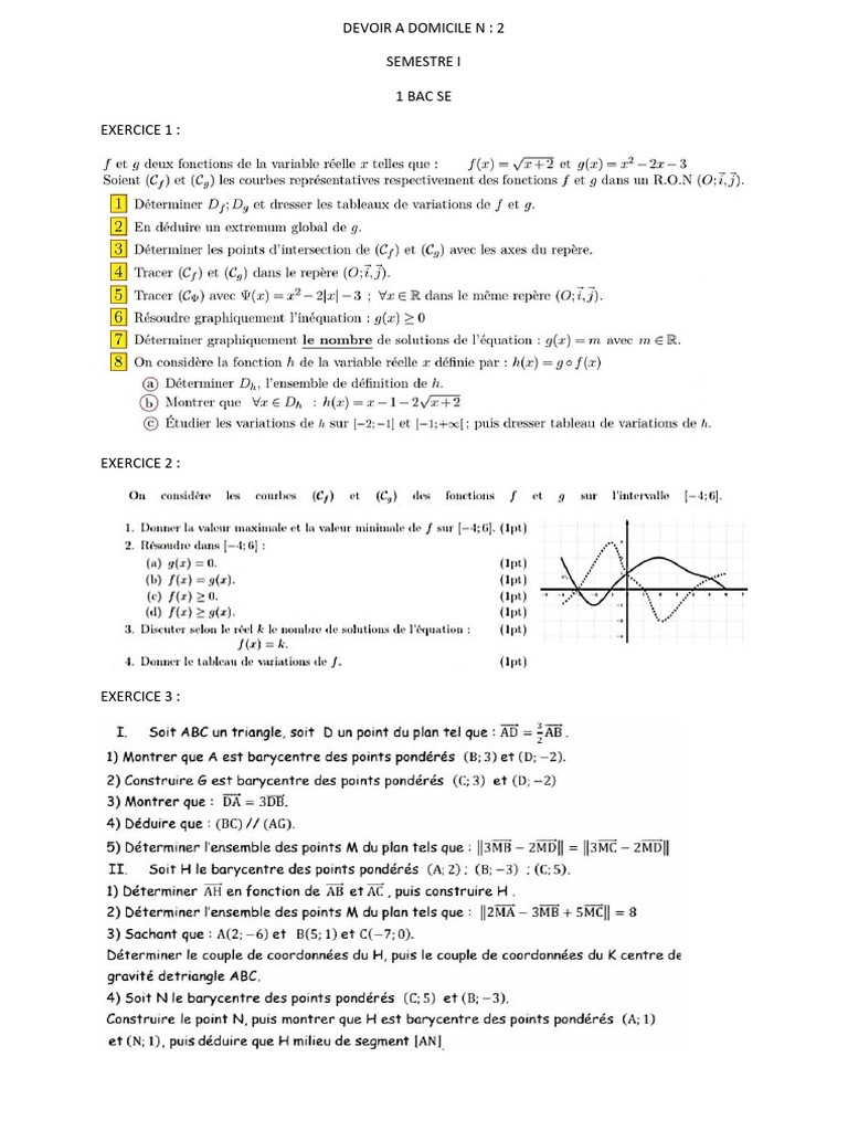 Devoir A Domicile n2 1bac SX | PDF