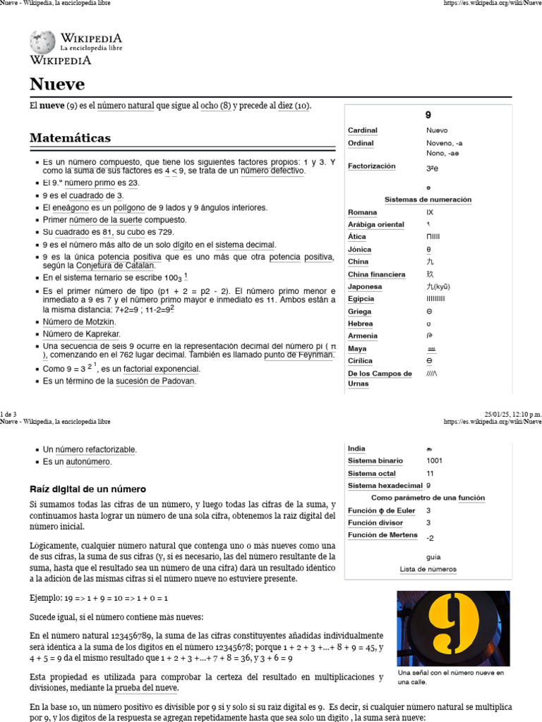 Propiedades Matemáticas del Número 9 | PDF | Número natural | Matemáticas