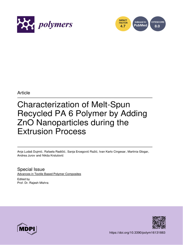 Characterization of Melt-Spun Recycled PA 6 Polymer by Adding ZnO ...