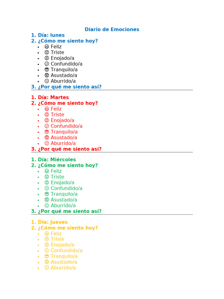 Diario de Emociones Semanal | PDF