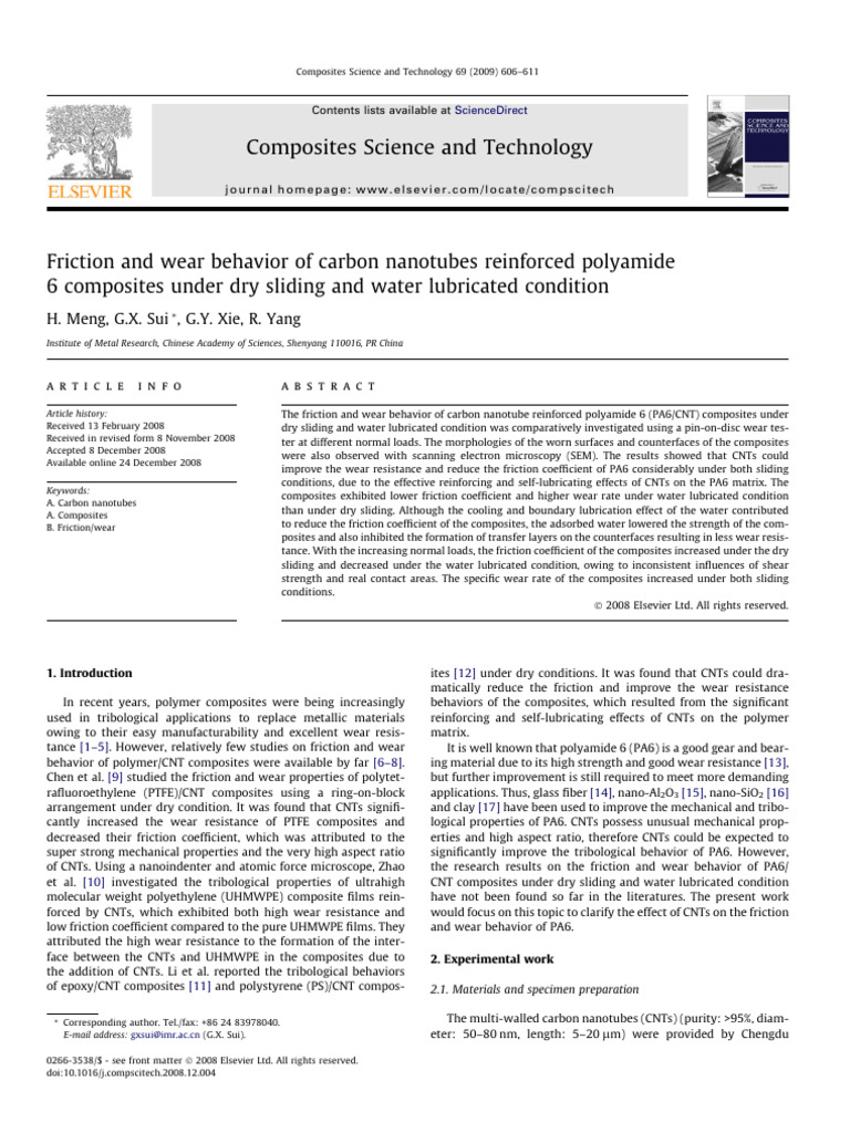 Friction and Wear Behavior of Carbon Nanotubes Reinforced Polyamide 6 Composite Under Dry ...