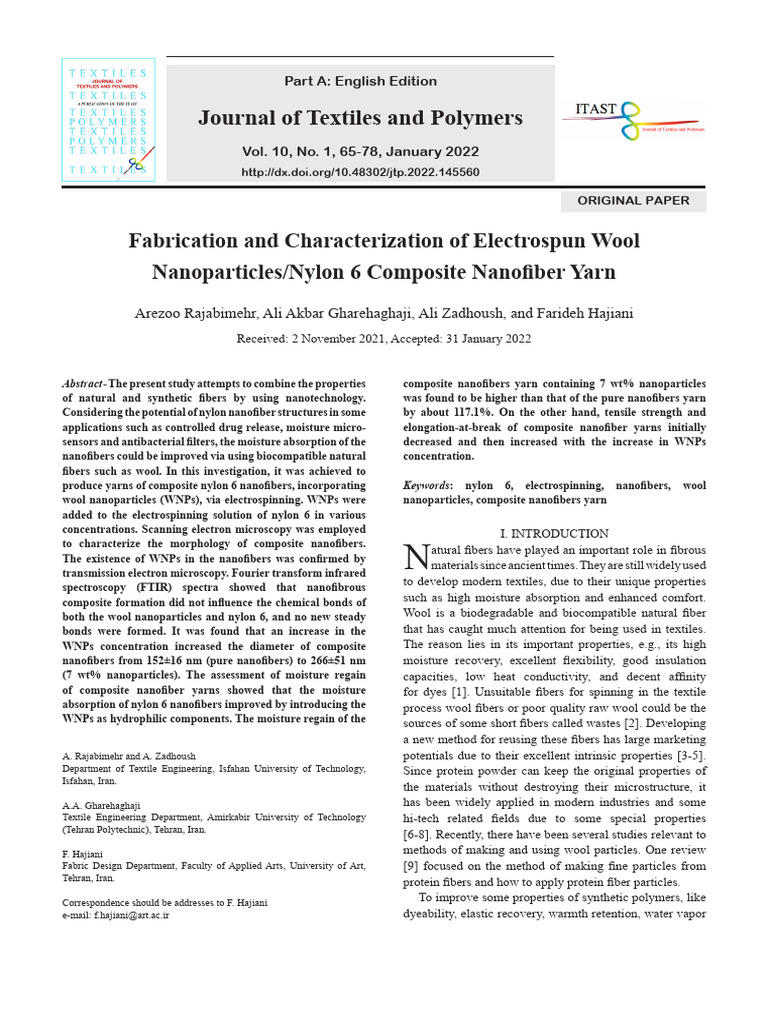 Fabrication and Characterization of Electrospun Wool Nanoparticles ...