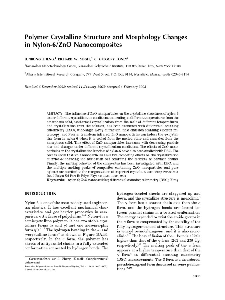 Polymer Crystalline Structure and Morphology Changes in Nylon-6 ZnO ...