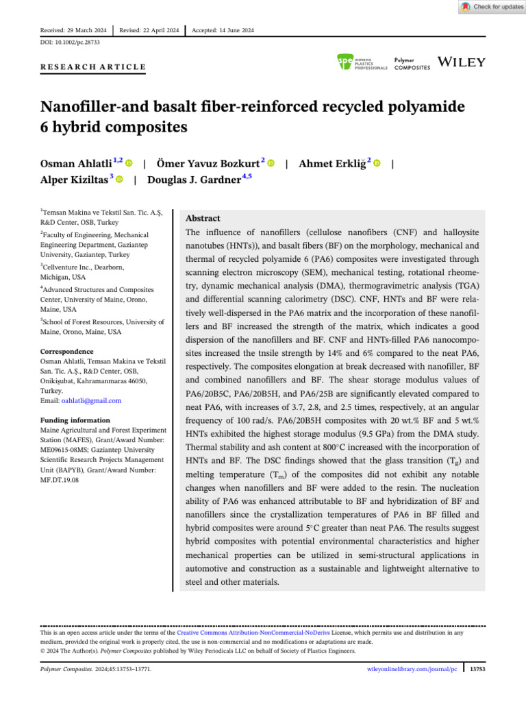 Polymer Composites - 2024 - Ahlatli - Nanofiller‐and basalt fiber ...
