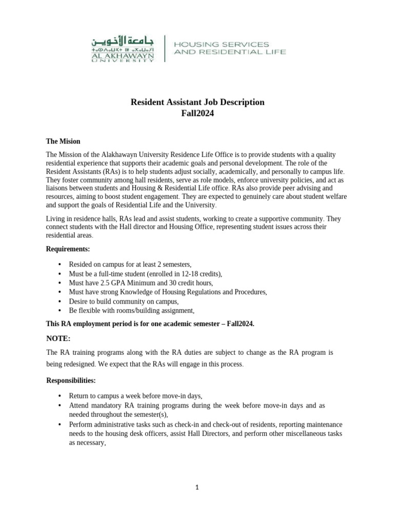 RA Job Description - Fall2024 | PDF