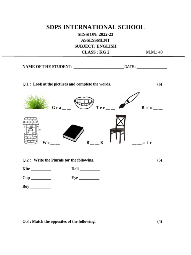 Annual Assessment 2022 Class KG2 English | PDF