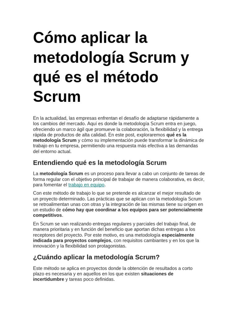 Cómo aplicar la metodología Scrum y qué es el método Scrum | PDF | Scrum (desarrollo de software)