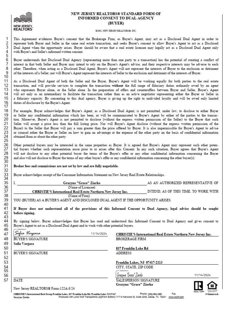 Informed Consent To Dual Agency - Buyer - 824 | PDF