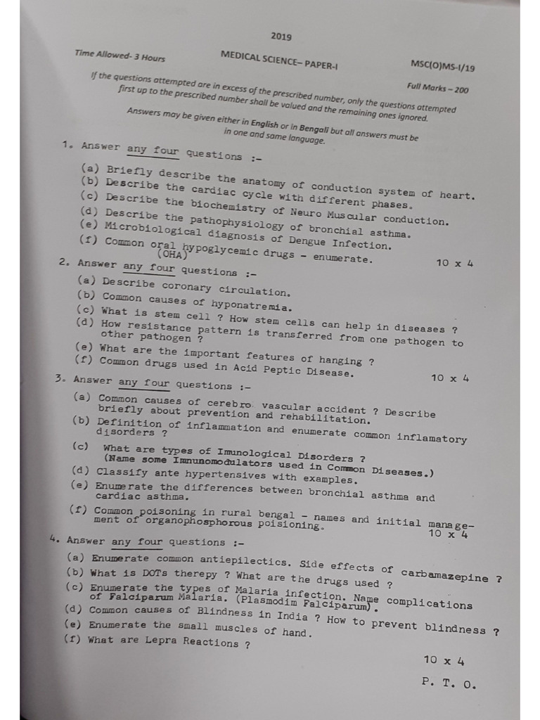 W.B.C.S.-Main-Examination-2019-Optional-Medical-Science-Question-Paper ...