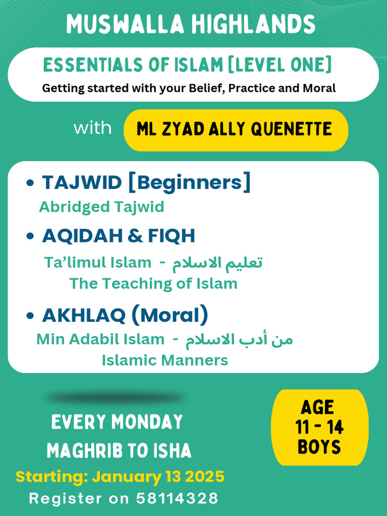 Muswalla Highlands Islamic Classes | PDF