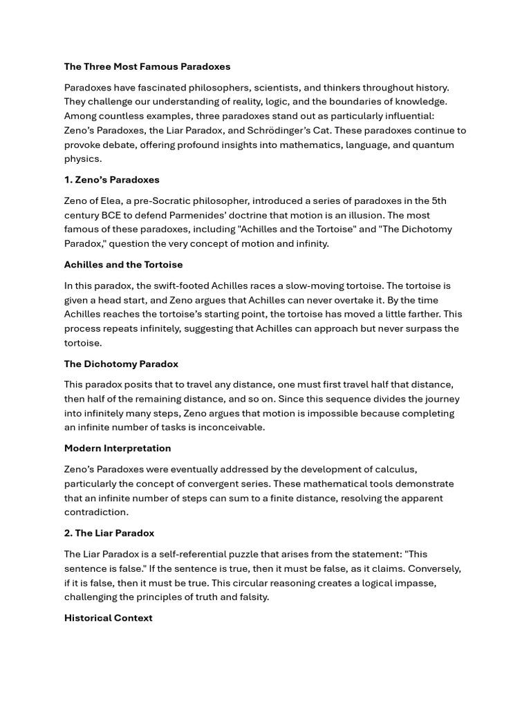 The 3 Most Famous Paradoxes | PDF | Paradox | Logic