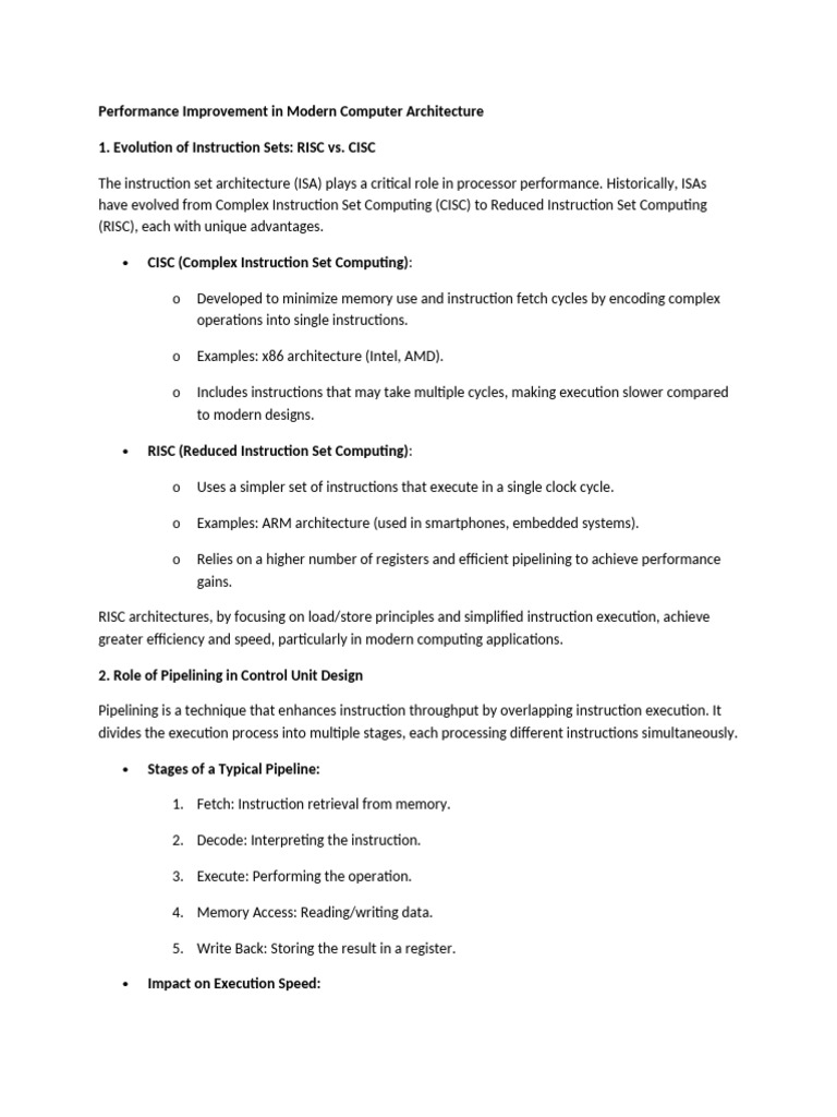 Performance Improvement In Modern Computer Architecture Pdf Computer Architecture Central