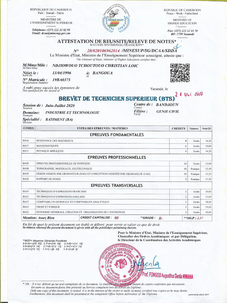 Releve de Notes BTS | PDF