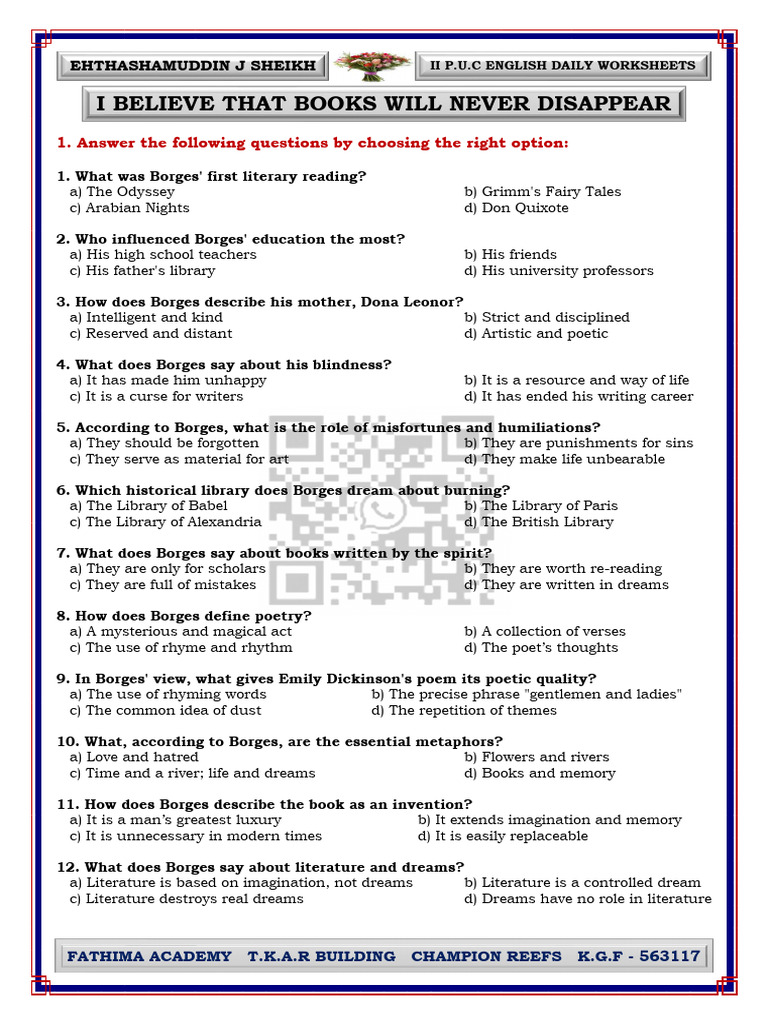 Borges' Literary Insights and Worksheets | PDF | Poetry | Metaphor