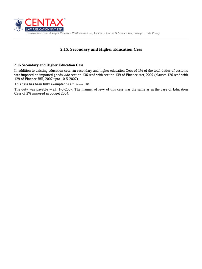 2024 01 30T00 00 Commentary 2 15 Secondary and Higher Education Cess | PDF