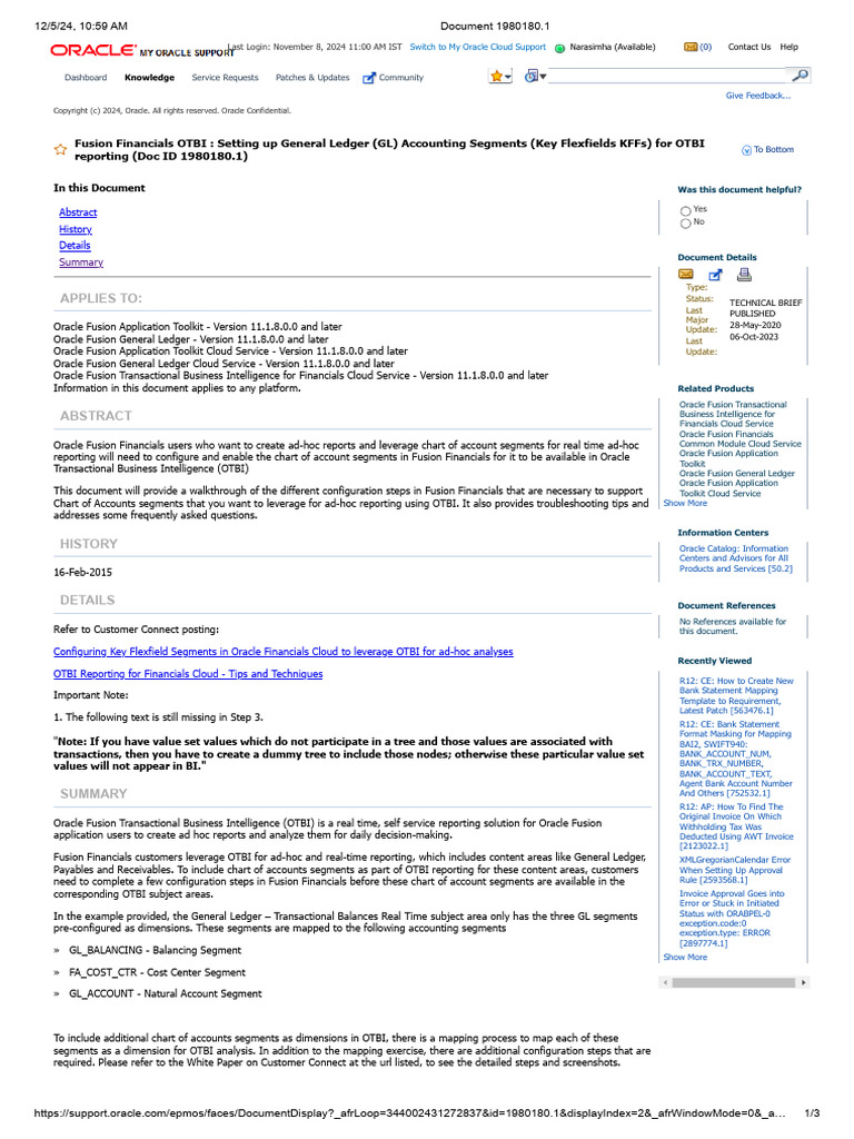 Setting Up General Ledger (GL) Accounting Segments (Key Flexfields KFFS) For OTBI Reporting (Doc ...