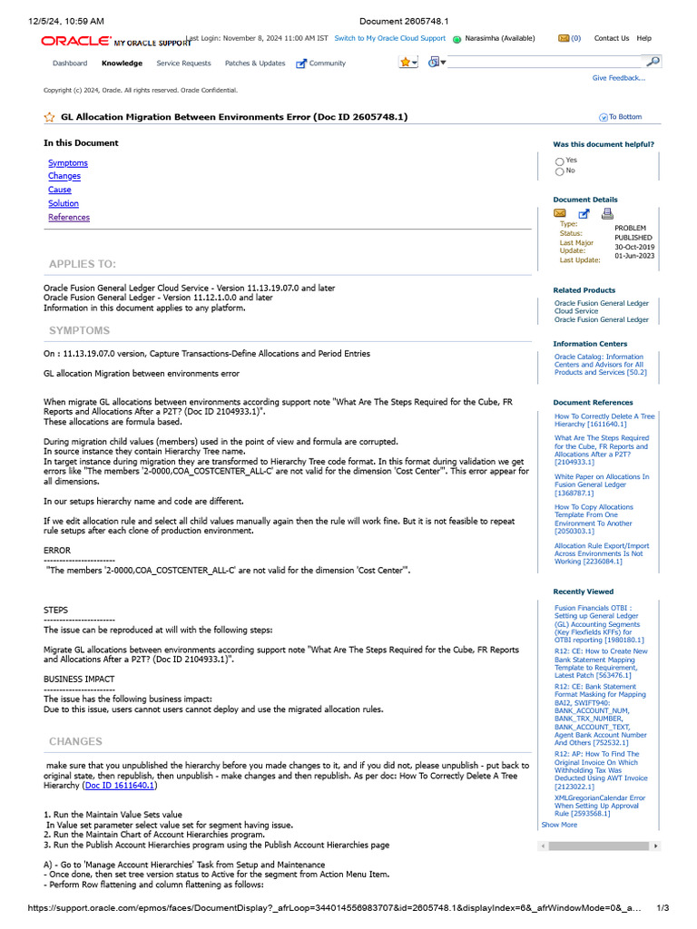 GL Allocation Migration Between Environments Error (Doc ID 2605748.1) | PDF | Oracle Corporation ...
