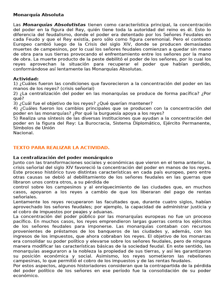 Monarquía Absoluta: Poder y Cambio Social | PDF | Feudalismo | Monarquía