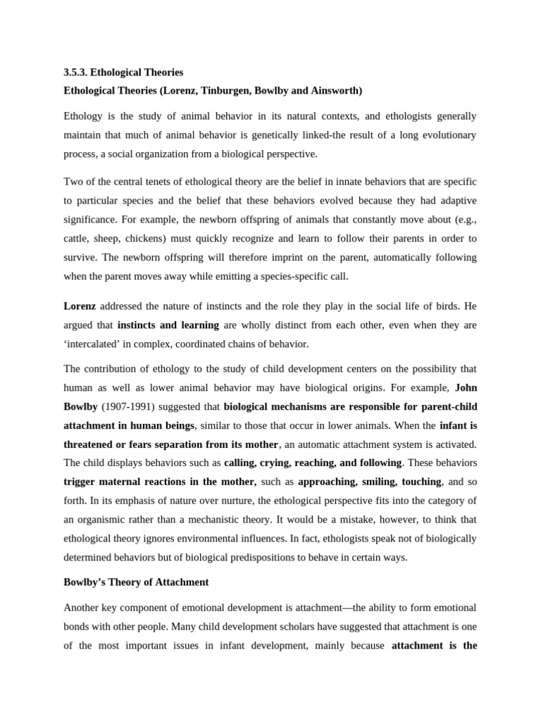 Ethological and Psychoanalytic Theories | PDF | Attachment Theory ...