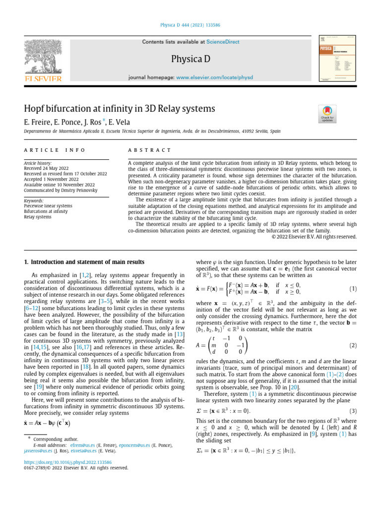 Hopf Bifurcation at Infinity in 3D Relay Systems | PDF | Eigenvalues ...