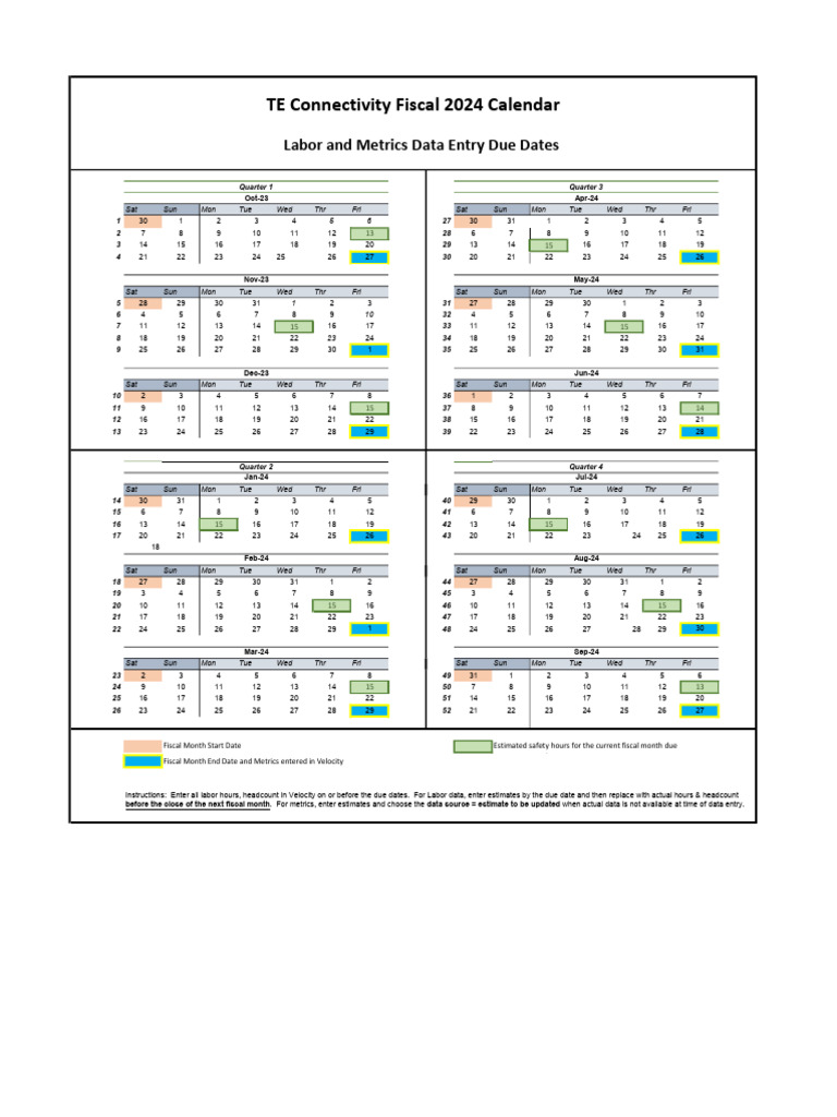 TE Connectivity Fiscal Calendar 2024 | PDF