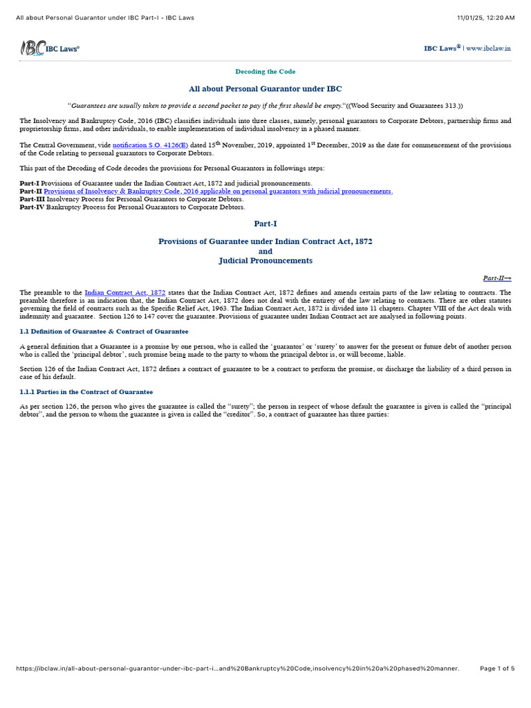 All About Personal Guarantor Under IBC Part-I - IBC Laws | PDF ...