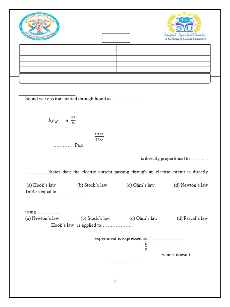 Practical Exam Biophysics (1), C | PDF | Waves | Viscosity