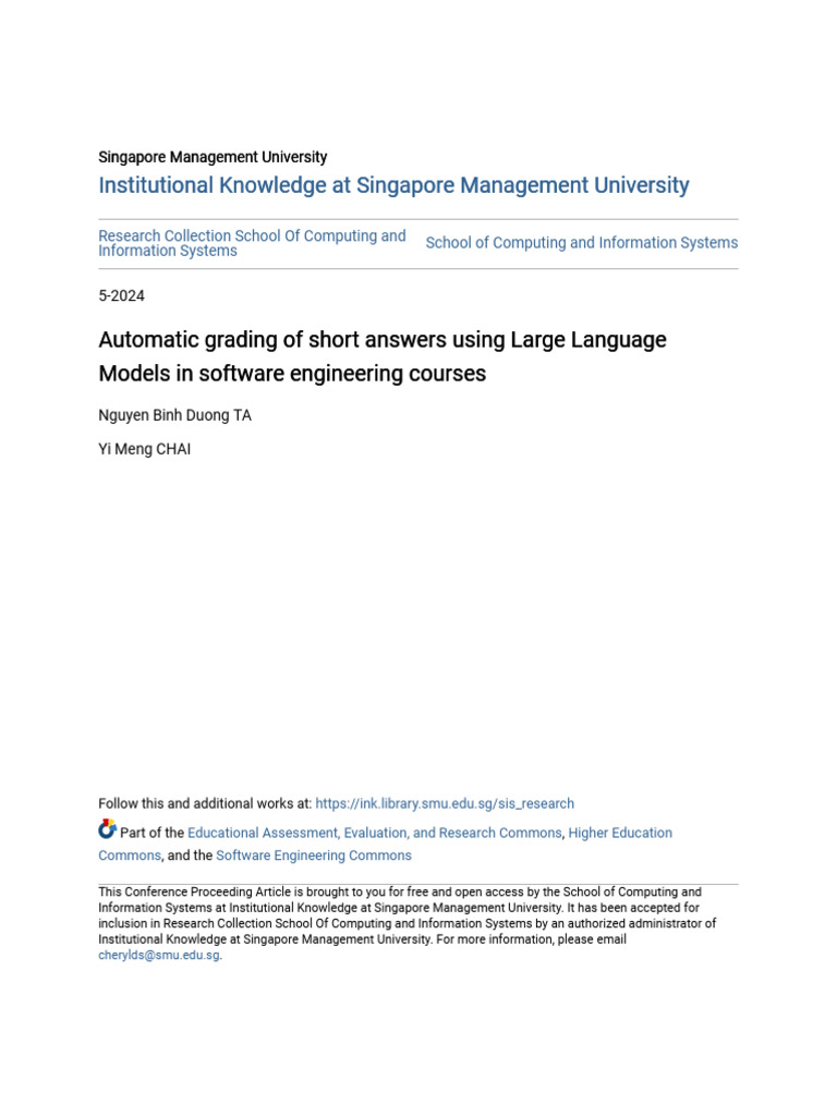 Automatic Grading of Short Answers Using Large Language Models in | PDF ...