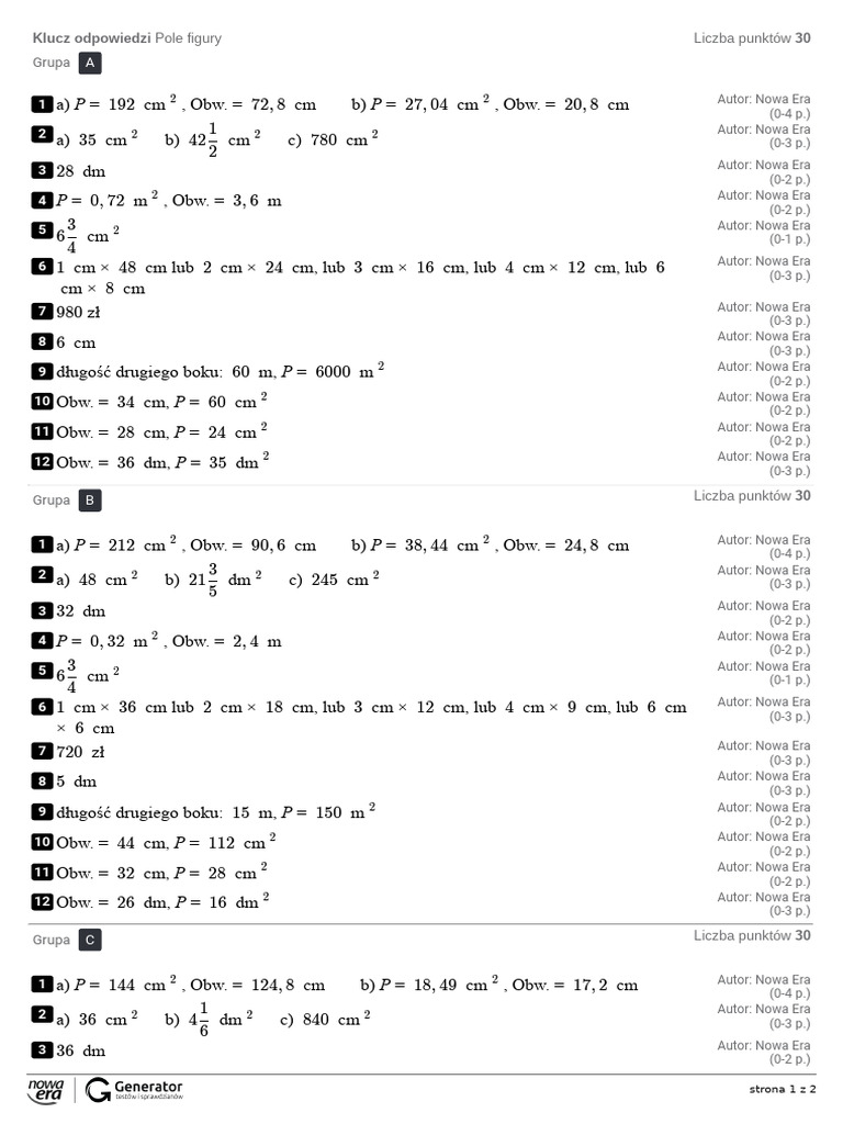 Pole Figury Klucz Odpowiedzi | PDF