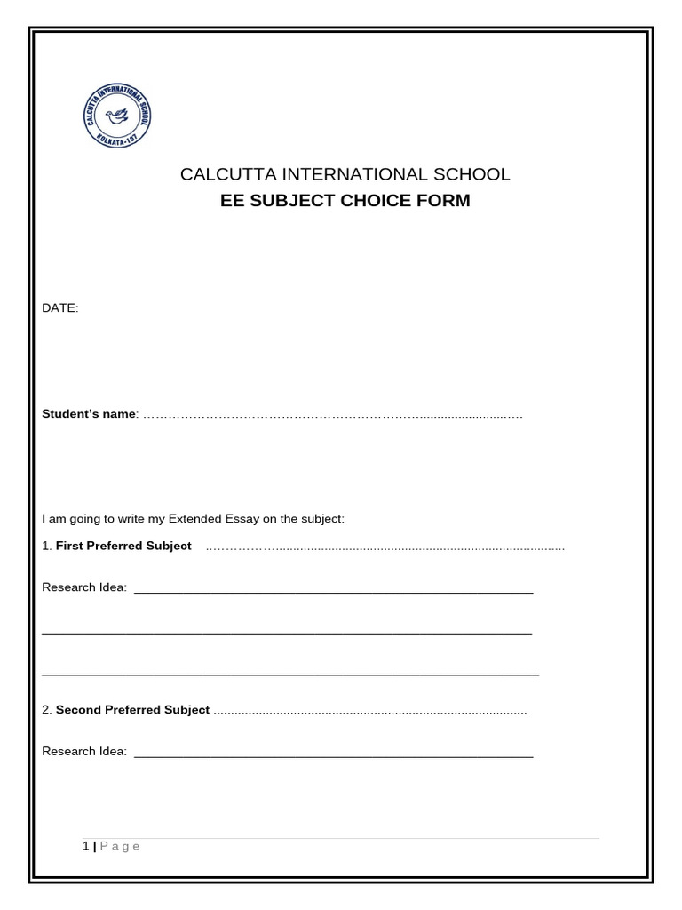 EE Subject Choice Form | PDF