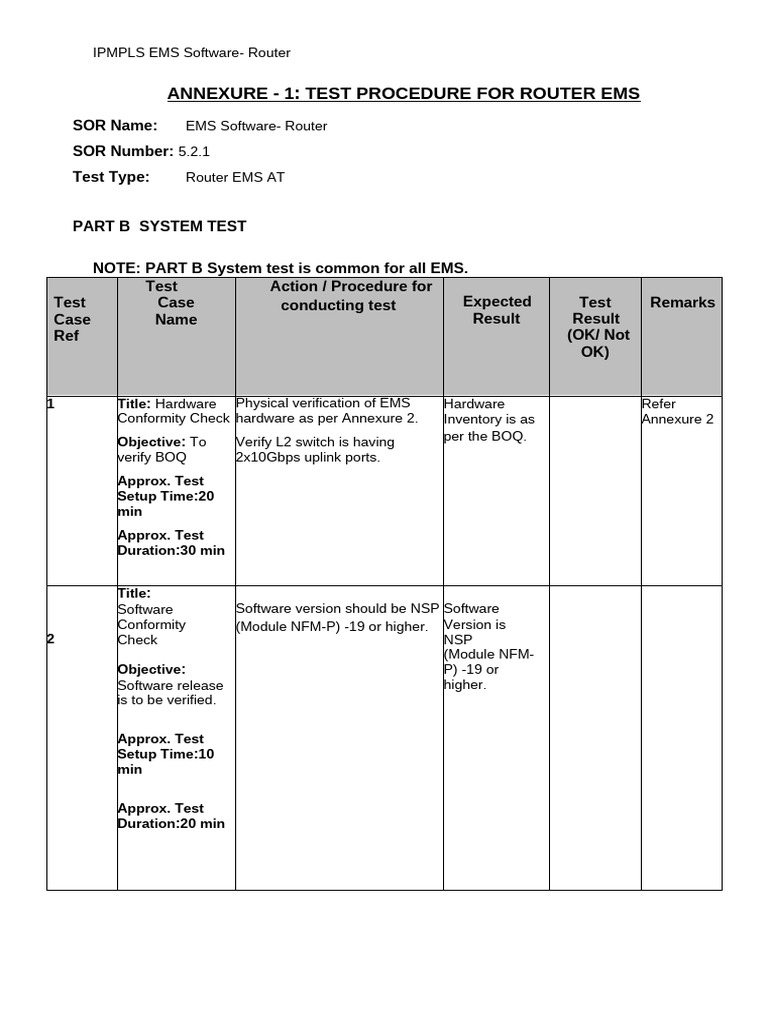 Router EMS Test Procedures | PDF | Ip Address | Network Topology