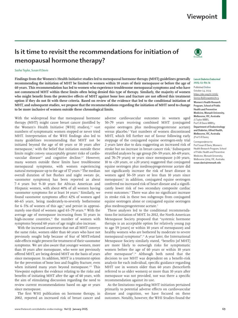 Reassessing Menopausal Hormone Therapy Guidelines | PDF | Menopause ...