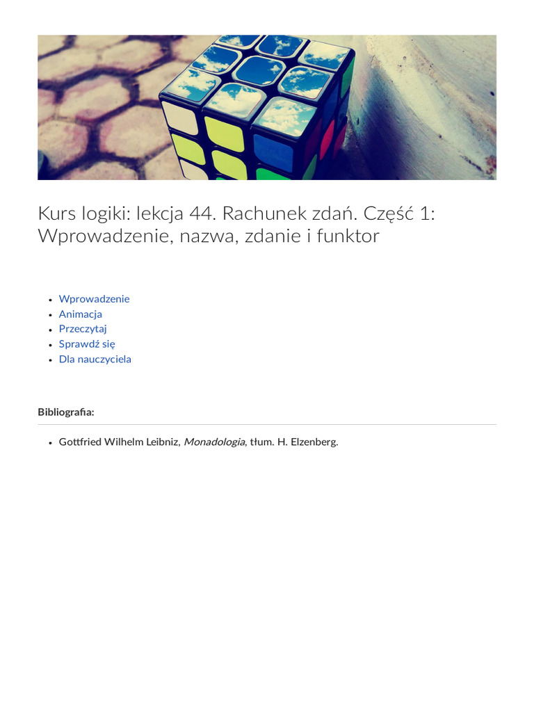 Kurs Logiki Lekcja 44 Rachunek Zdan Czesc 1 Wprowadzenie Nazwa Zdanie I Fun | PDF