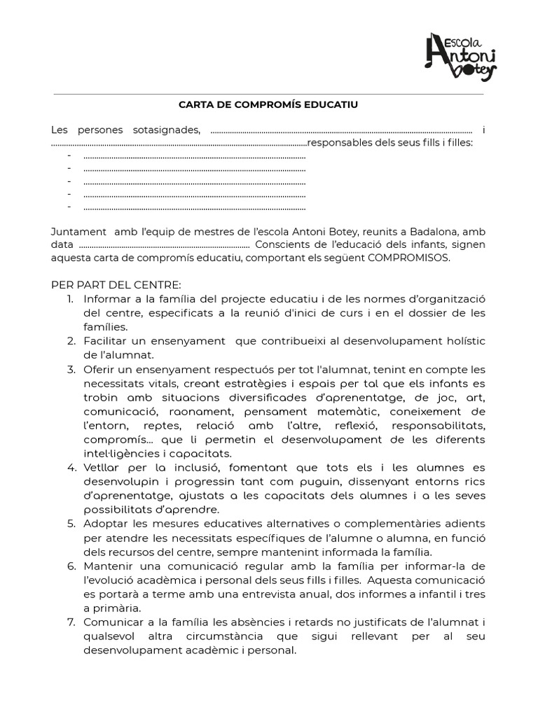 Carta de Compromis Educatiu | PDF