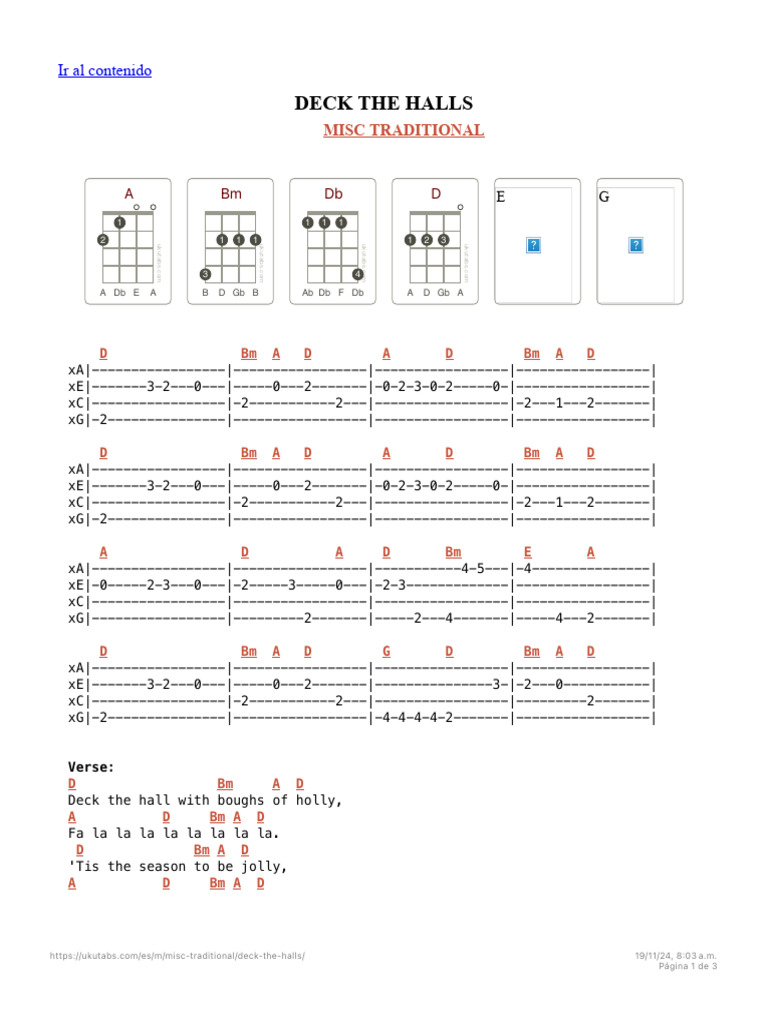 "DECK The HALLS" Ukulele Tabs by Misc Traditional On UkuTabs | PDF