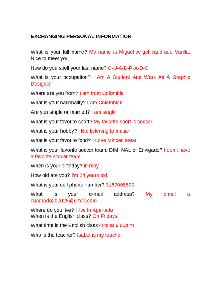 Exchanging Personal Information | PDF