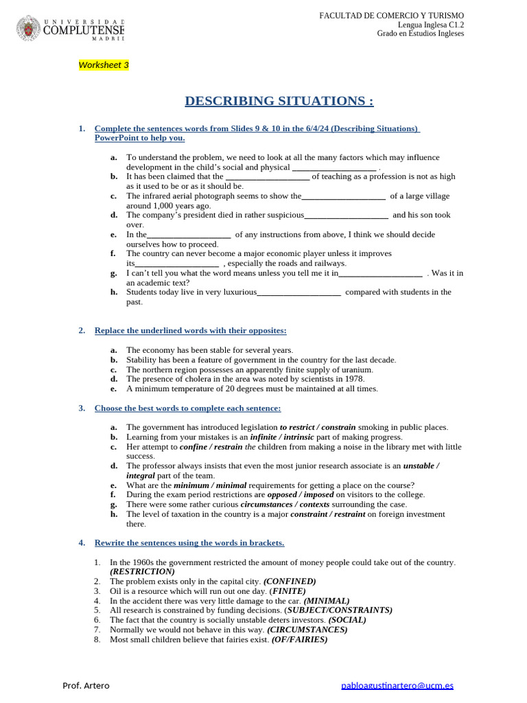 Describing Situations in English | PDF | Economies