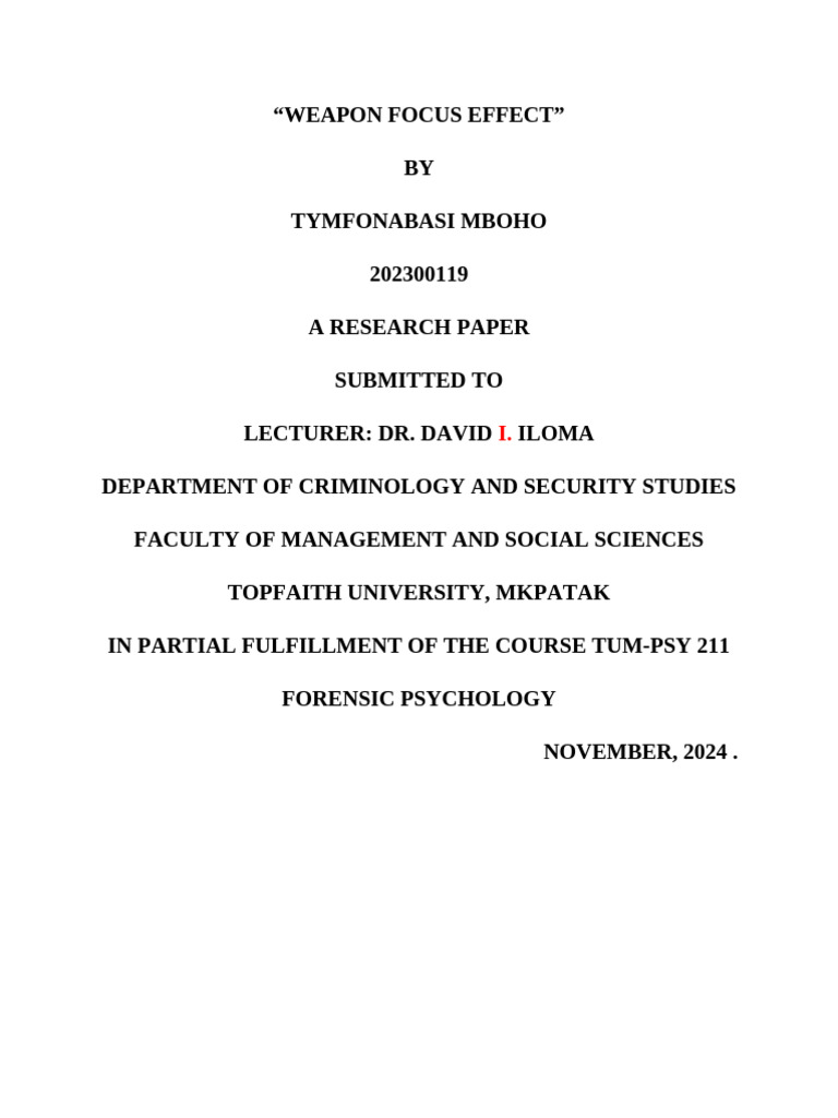 Forensic Psychology: Weapon Focus | PDF | Witness | Memory