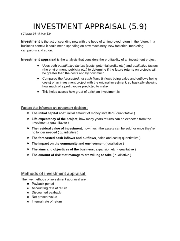 Investment Appraisal Methods Explained | PDF | Net Present Value ...
