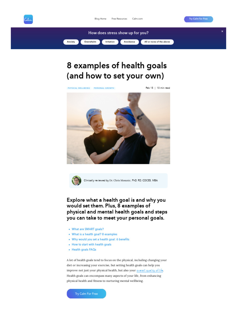 8 Health Goals for Wellbeing Success | PDF | Goal | Mental Health