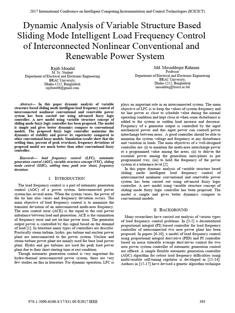 Dynamic Analysis Of Variable Structure Based Sliding Mode Intelligent Load Frequency Control Of