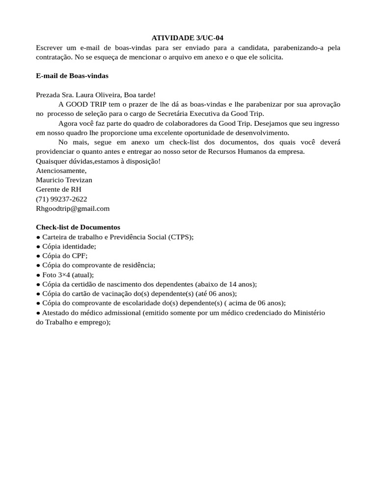 UC 04 - Atividade 3 | PDF