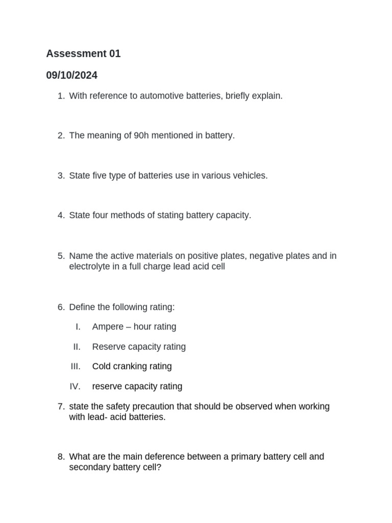 Automotive Battery Assessment Guide | PDF