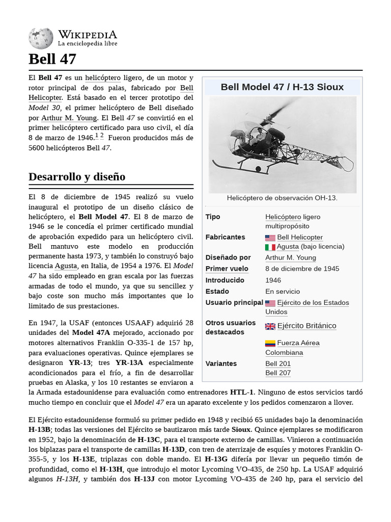 Historia del Helicóptero Bell 47 | PDF | Helicóptero | Rotorcraft