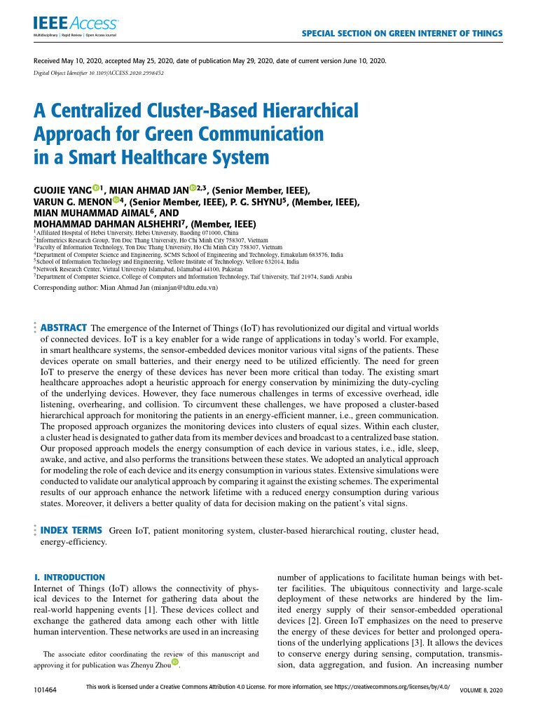 A Centralized Cluster-Based Hierarchical Approach For Green Communication in A Smart Healthcare ...