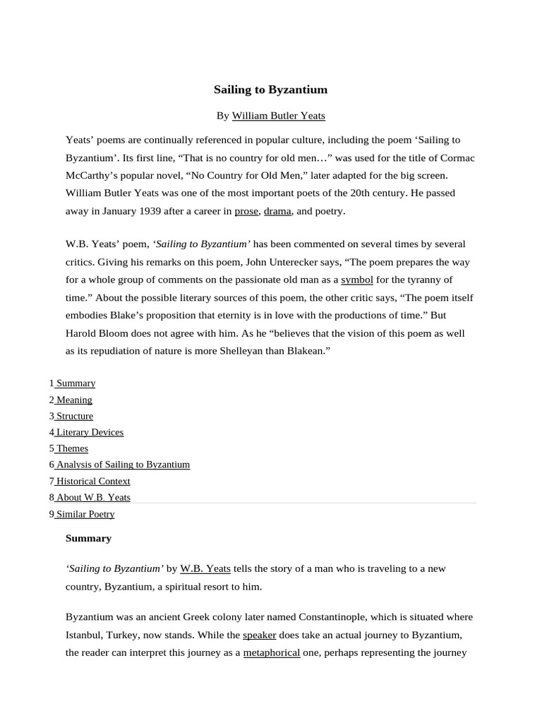 Sailing To Byzantium Analysis | PDF | Poetry