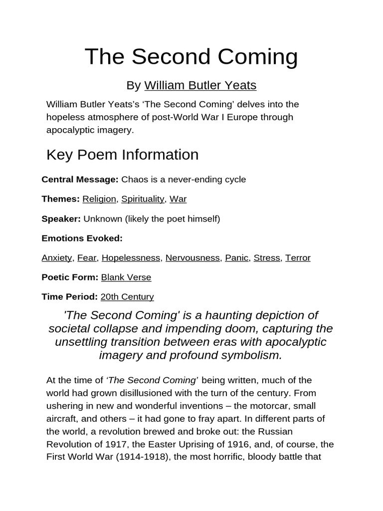 The Second Coming | PDF | Metre (Poetry) | Poetry