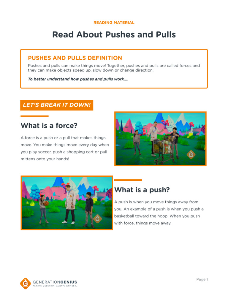 Pushes and Pulls Reading Material Grades K 2 | PDF