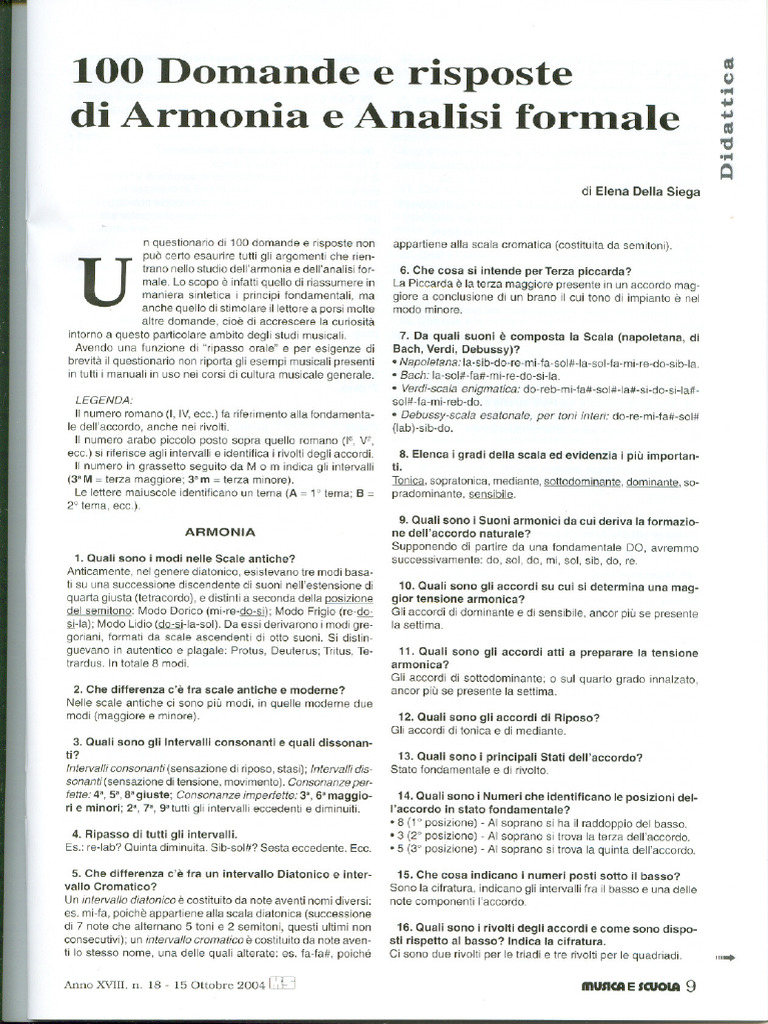 100 domande e risposte di armonia e analisi formale | PDF